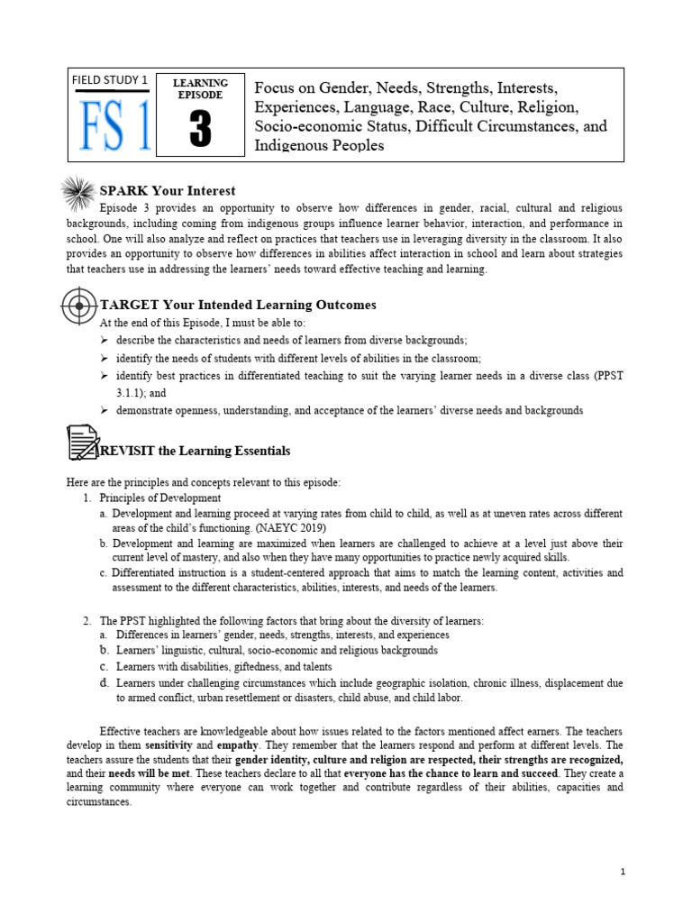 FS 1 - Episode 3 | PDF | Learning | Differentiated Instruction