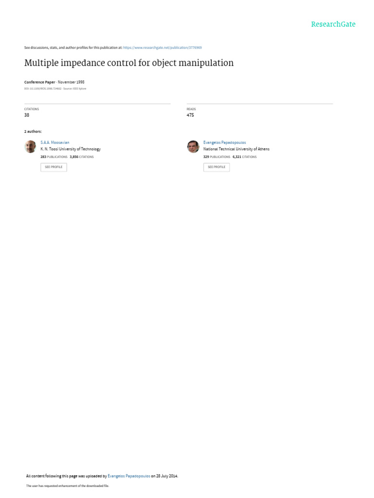 Multiple Impedance Control For Object Manipulation | PDF | Force | Matrix (Mathematics)