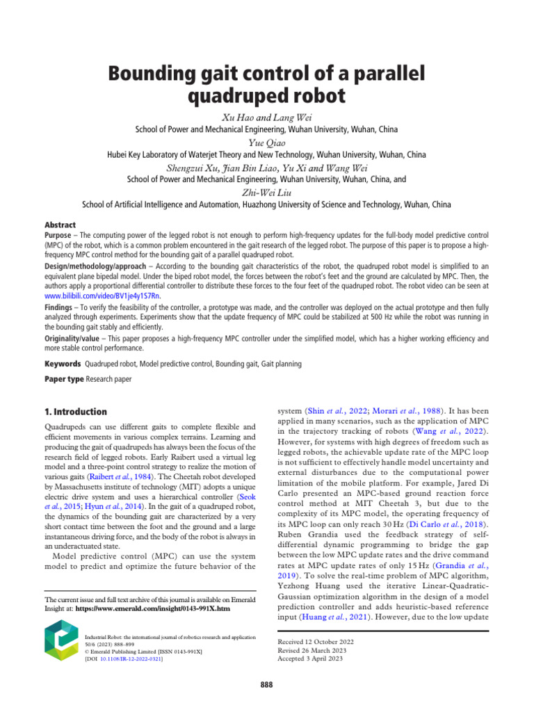 Bounding-gait-control-of-a-parallel-quadruped-robotIndustrial-Robot | PDF | Force | Center Of Mass
