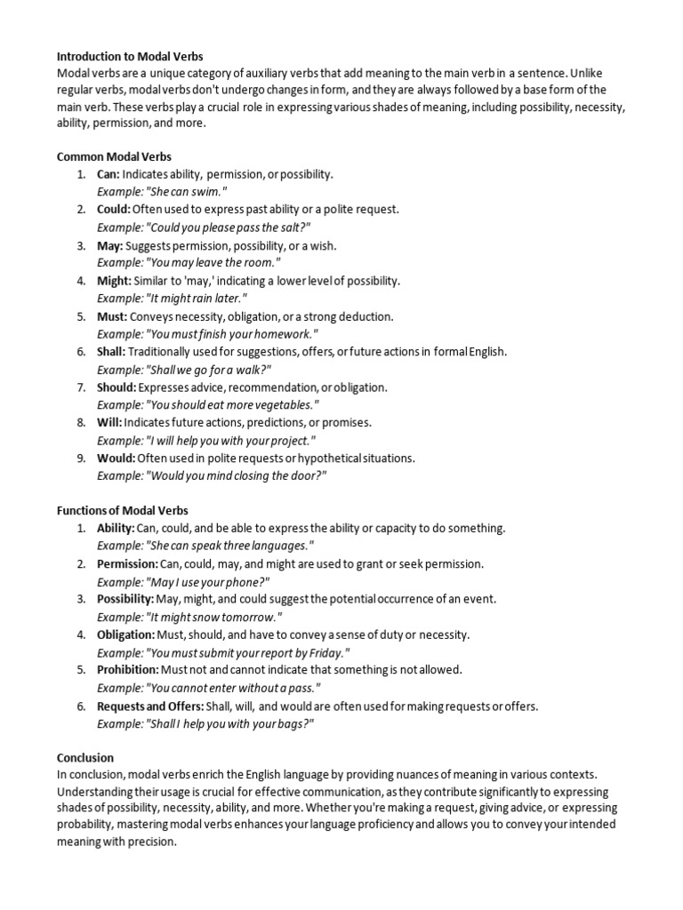 Introduction To Modal Verbs | PDF