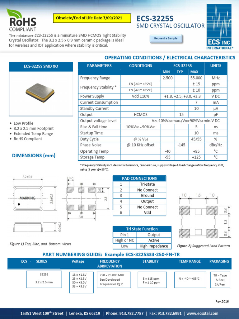 Ecs 3225S-1064150 | PDF | Electronic Oscillator | Hertz