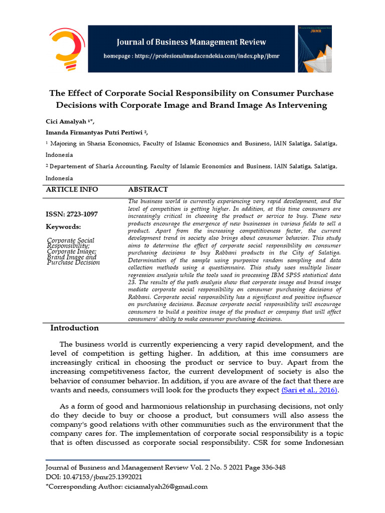 The Effect of Corporate Social Responsibility On Consumer Purchase Decisions With Corporate ...