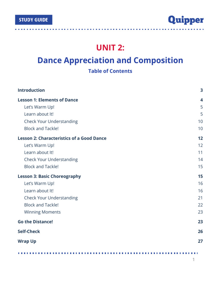 Dance Appreciation and Composition: Unit 2 | PDF