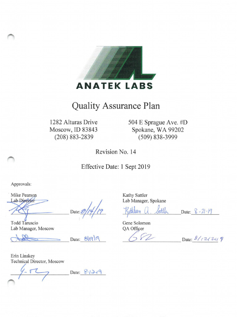 Current QA Plan | PDF | Quality Assurance | Laboratories