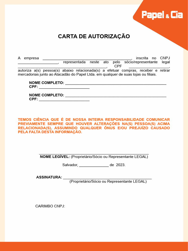 Carta de Autorização 2023 | PDF