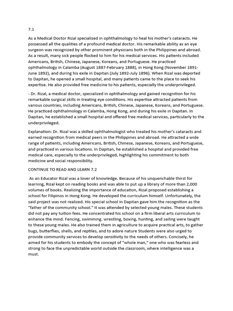 Rizal Reporting Group 7 | PDF | Physician | Medicine