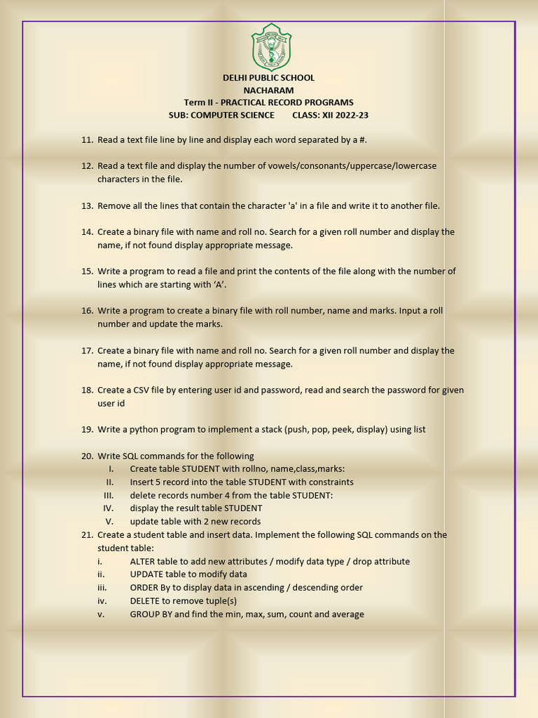 CS Record Term 2 | PDF | Computer File | Sql