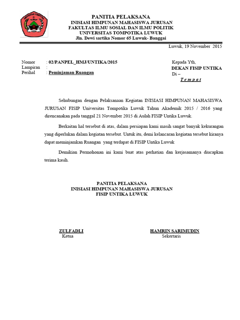 Surat Peminjaman Ruangan | PDF