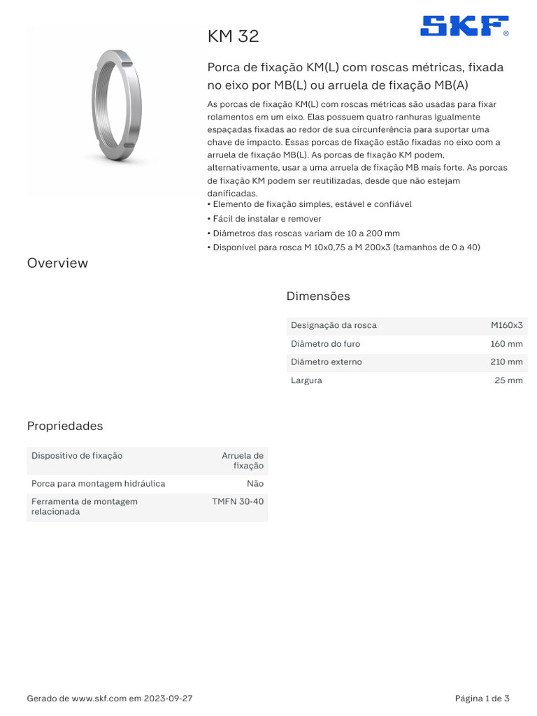 SKF KM 32 Specification | PDF