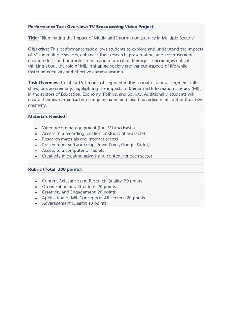 Performance Task Overview | PDF