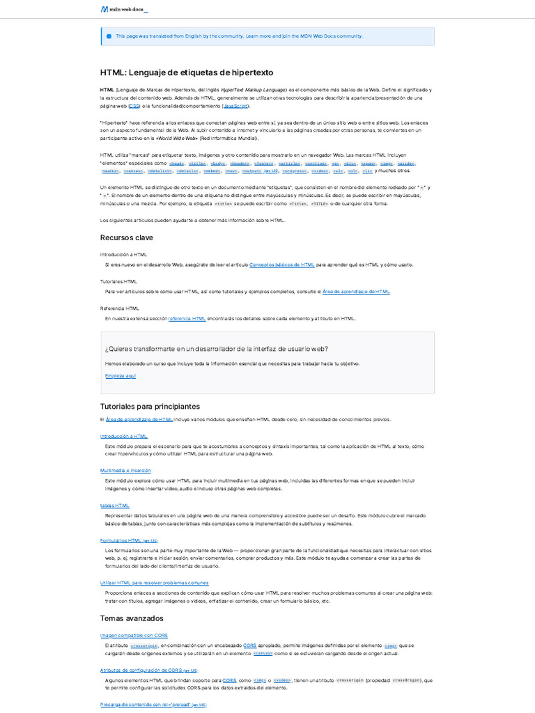 HTML - Lenguaje de Etiquetas de Hipertexto - MDN | PDF | HTML | Red mundial