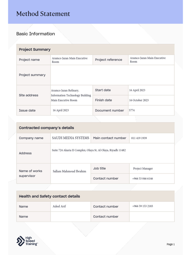 Risk Assessment Method Statement Aramco Executive Room | Download Free ...