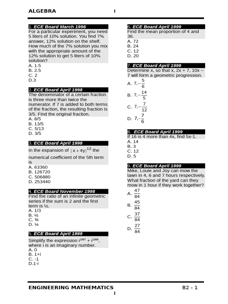 Algebra Questions | PDF | Numbers | Factorization