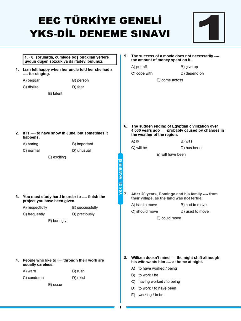 Eec Turkiye Geneli Yks-Dil 11 Sinif 1 Deneme Sinavi | PDF | Romulus And Remus | John Lennon