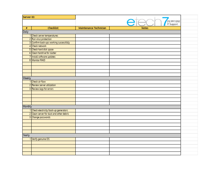 Server Maintenance Checklist - Etech7-1 | PDF