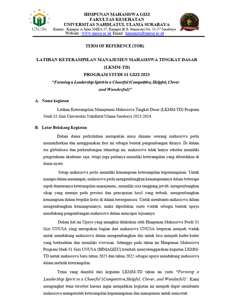 TOR Pemateri 2 LKMM TD | PDF