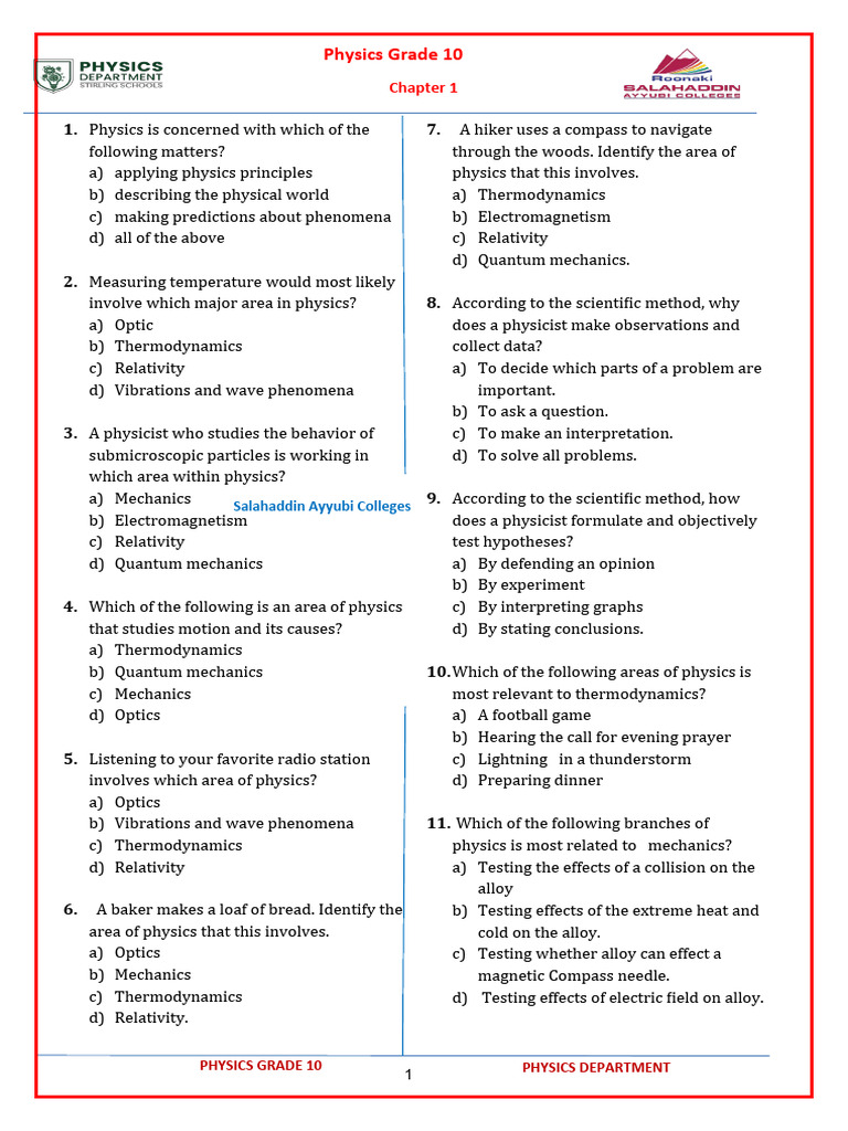 Grade 10 Chapter 1 Revision | PDF | Physics | Mechanics