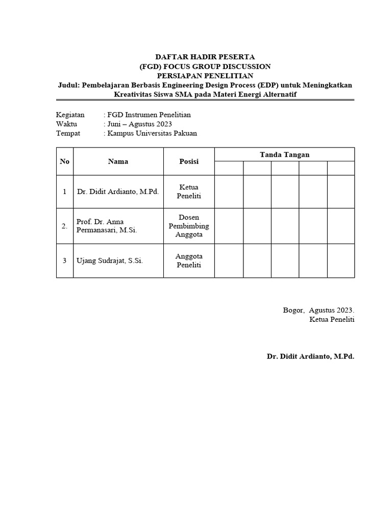 Daftar Hadir - Tanda Honorarium | PDF
