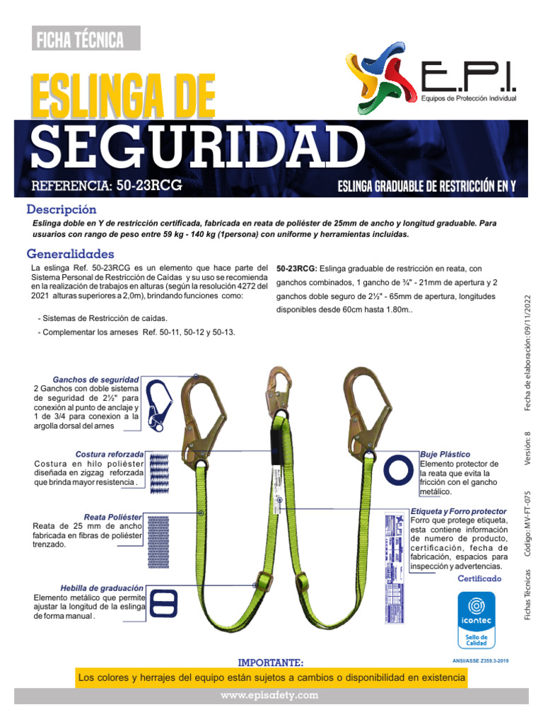 ESLINGA 50-23RCG- EPI | PDF | Acero | Materiales