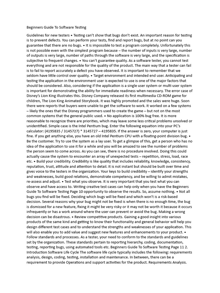 Beginners Guide To Software Testing Pdf Software Testing Software Bug