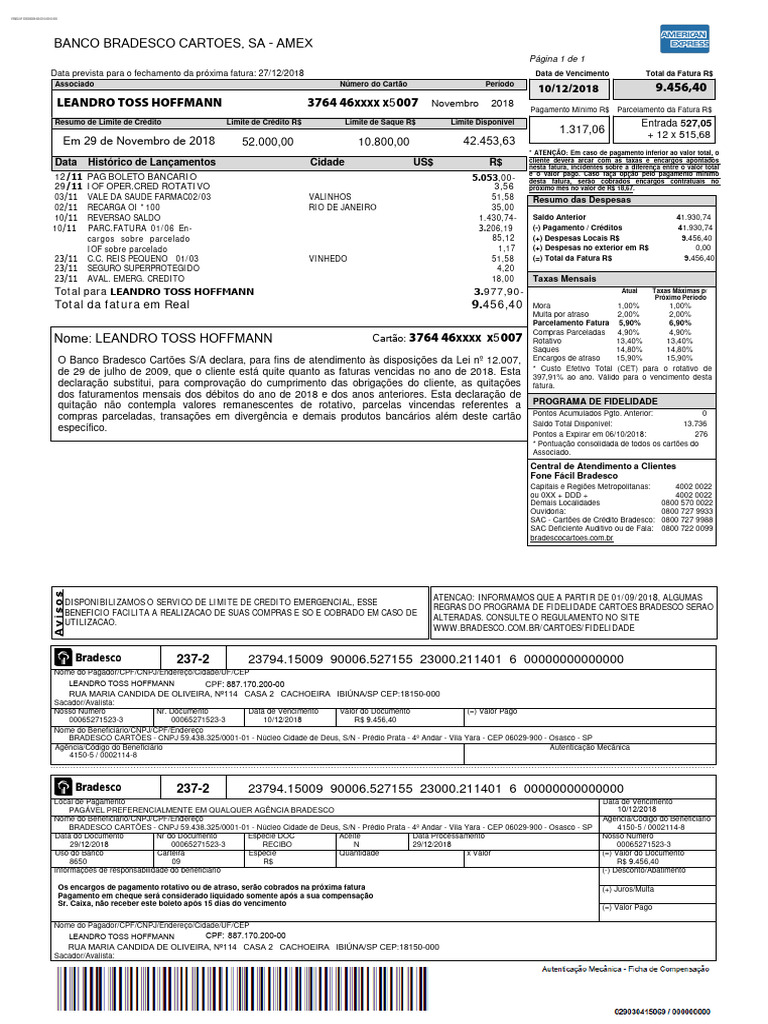 01 Fatura Amex | Download grátis PDF | Crédito | Finanças e ...