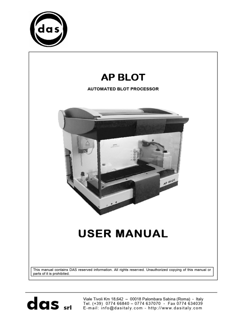 DAS AP Blot Processor - User Manual | PDF | Installation (Computer ...