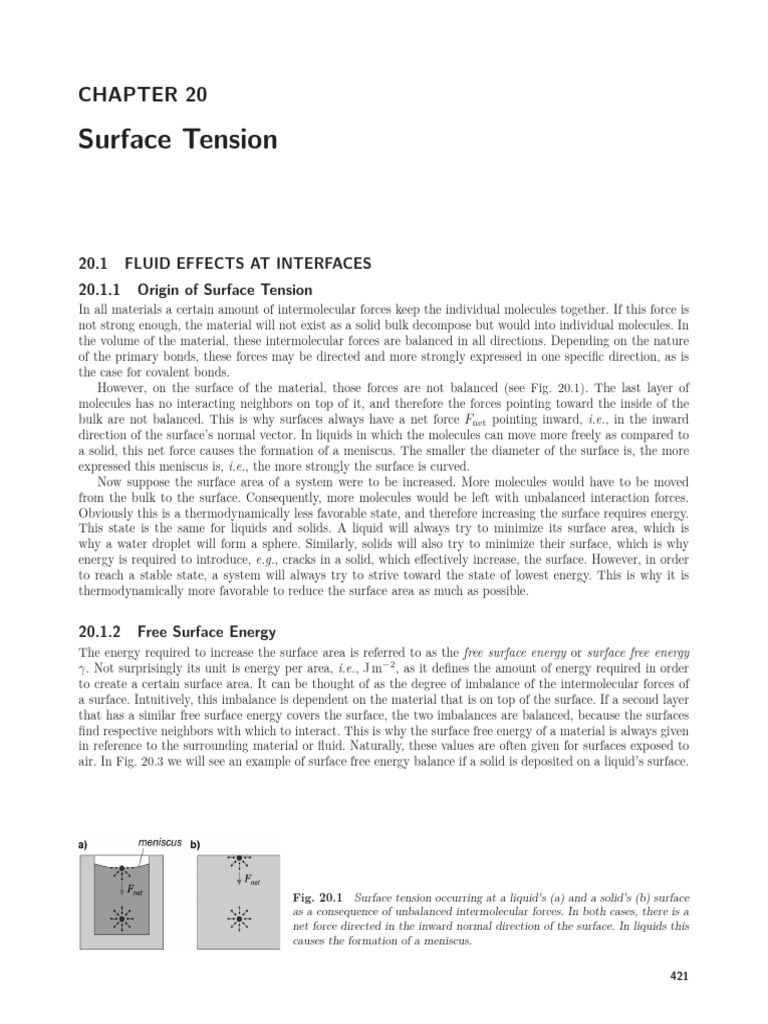 Surface Tension: 20.1 Fluid Effects at Interfaces 20.1.1 Origin of Surface Tension | PDF ...