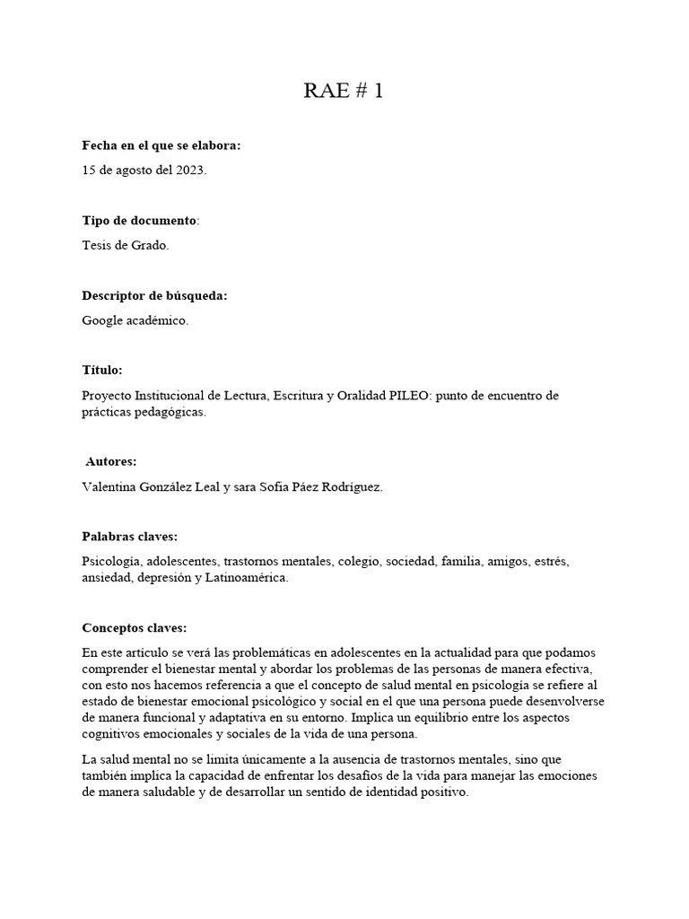 Rae 1 | PDF | Salud mental | Sicología