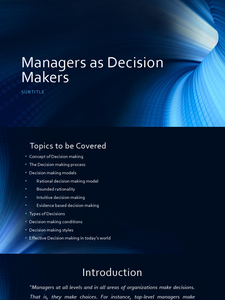 Managers As Decision Makers | PDF