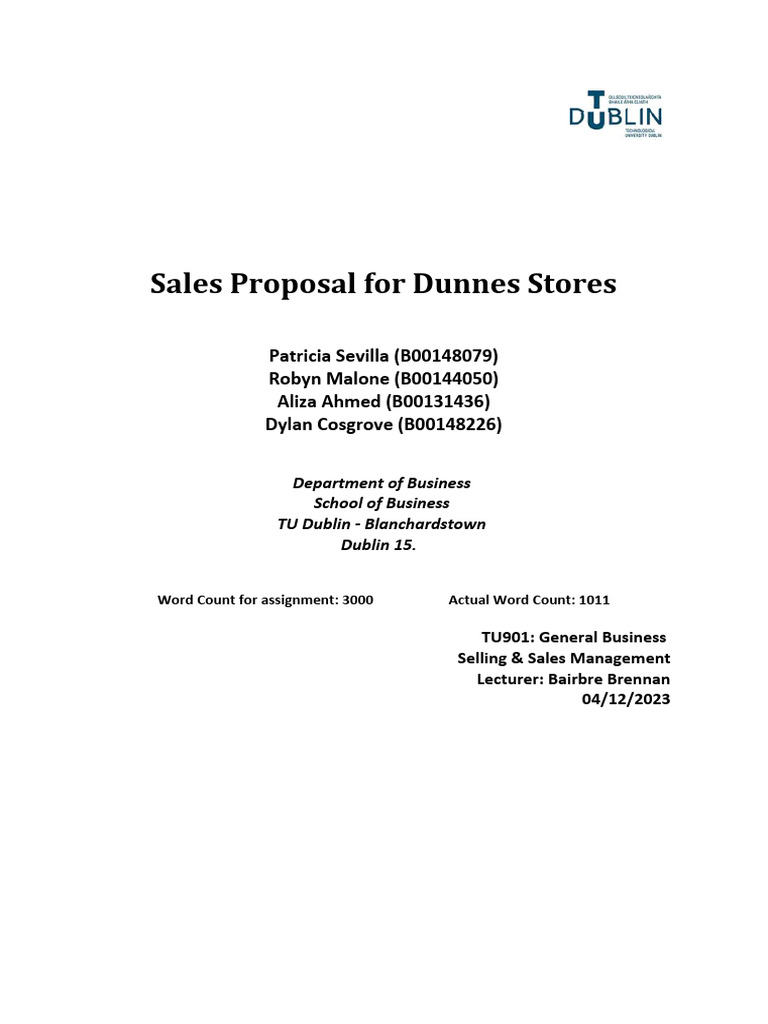 Sales Proposal Sample Dunnes Stores | PDF | Cost Of Living | Retail