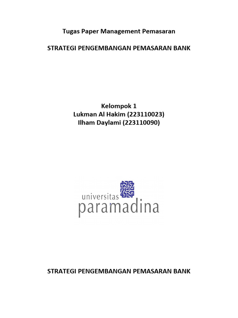 Tugas Paper Management Pemasaran (Strategi Pengembangan Pemasaran Bank ...