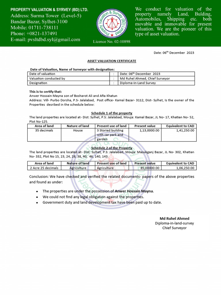 Valution Certificate 3 | PDF