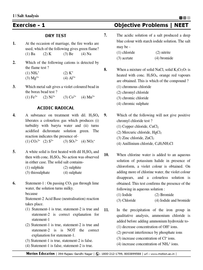Salt Analysis (Exercise) - Eng | PDF | Ammonium | Salt (Chemistry)