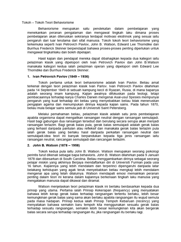 Tokoh Tokoh Teori Behaviorisme | PDF