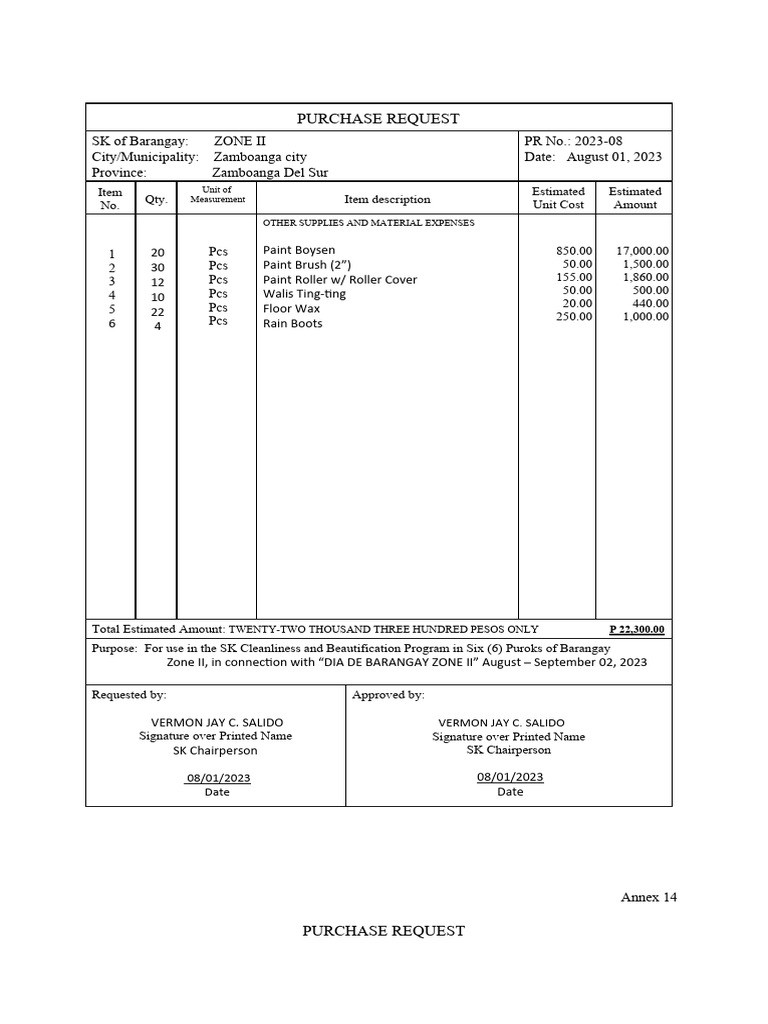 Annex 14-Purchase Request | PDF