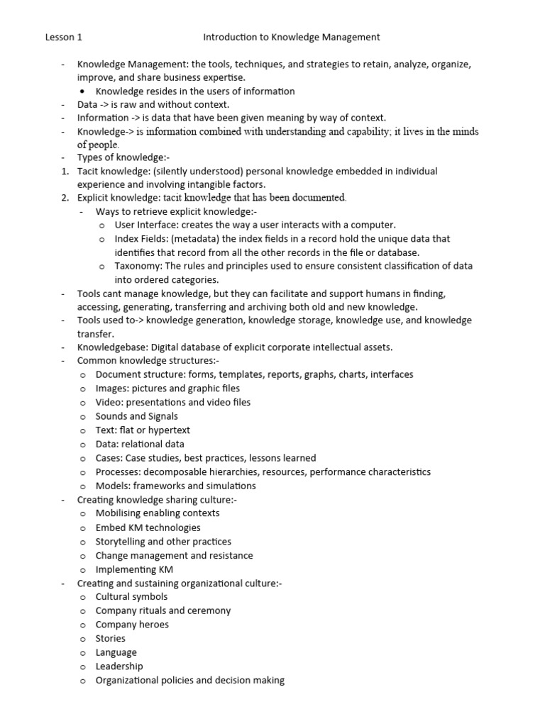 Lesson 1 Introduction To Knowledge Management | PDF