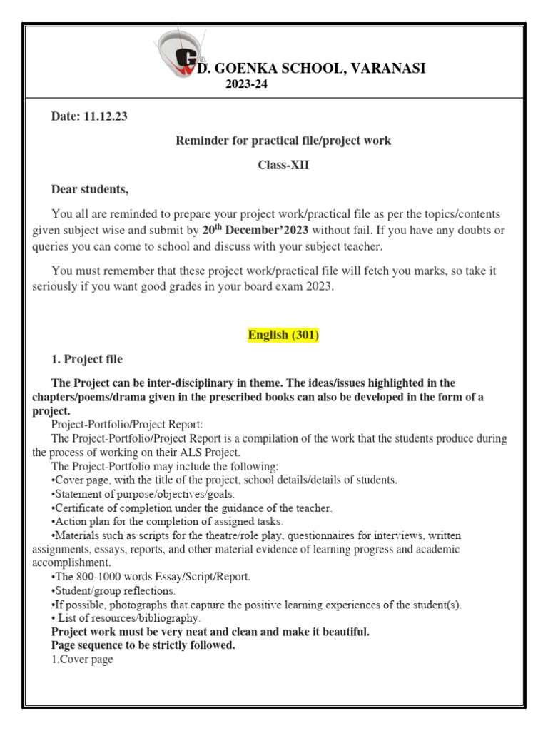 Class 12 Notice | PDF