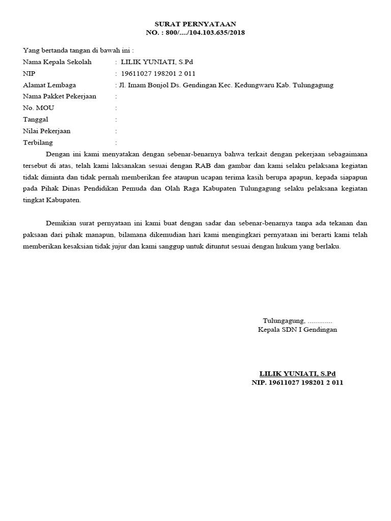 Surat Pernyataan KS Mou | PDF
