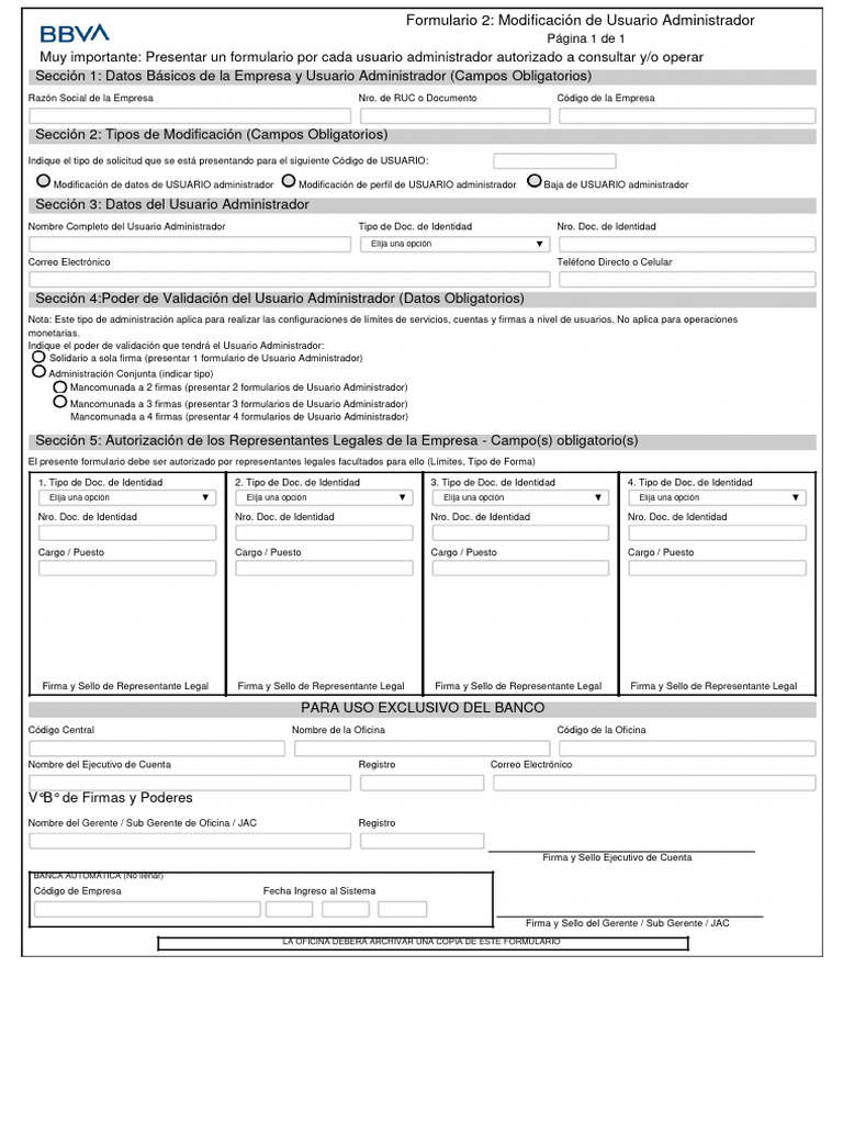 Formulario 2 - ModificaciÃ N de Usuario Administrador | PDF | Usuario ...