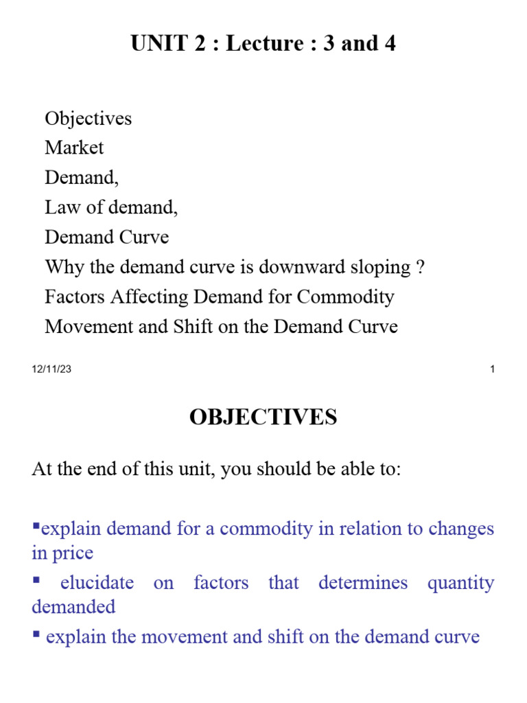 Microeconomics Lecture - 3 and 4 | PDF | Supply And Demand | Demand