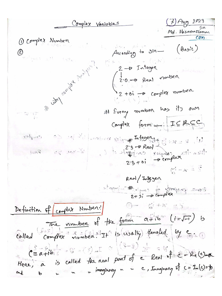 Complex Variable Classnote | PDF