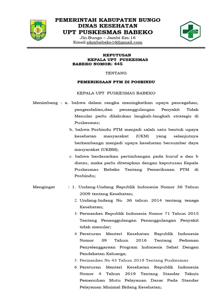 SK Pemeriksaan PTM Di Posbindu Edit | PDF