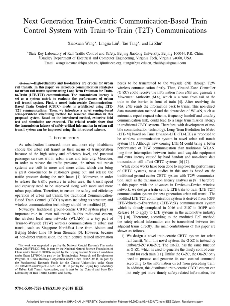 Next Generation Train Centric Communication Based Train Control System With Train To Train T2t