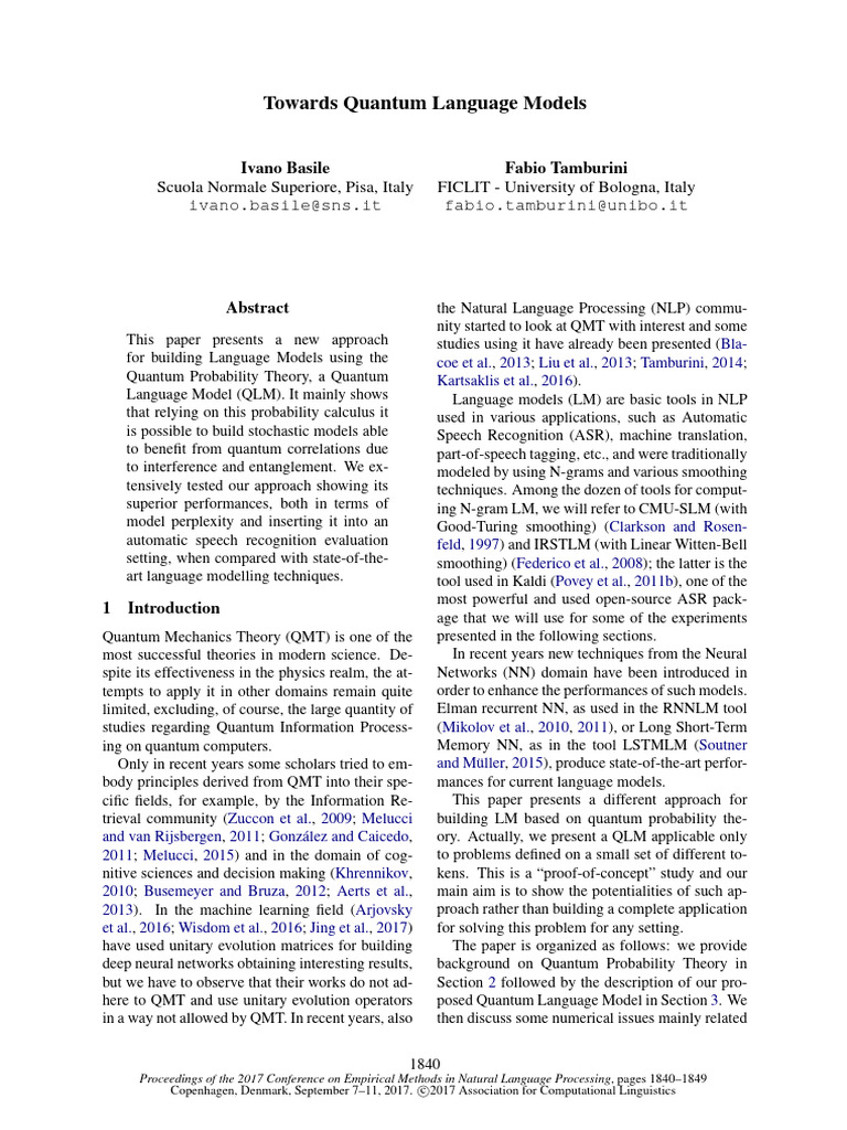 Towards Quantum Language Models | PDF
