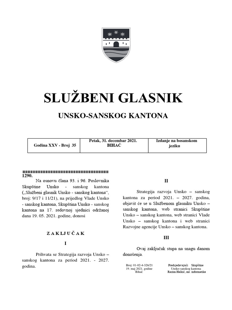 Strategija Razvoja Unsko-Sanskog Kantona 2021.-2027. | PDF
