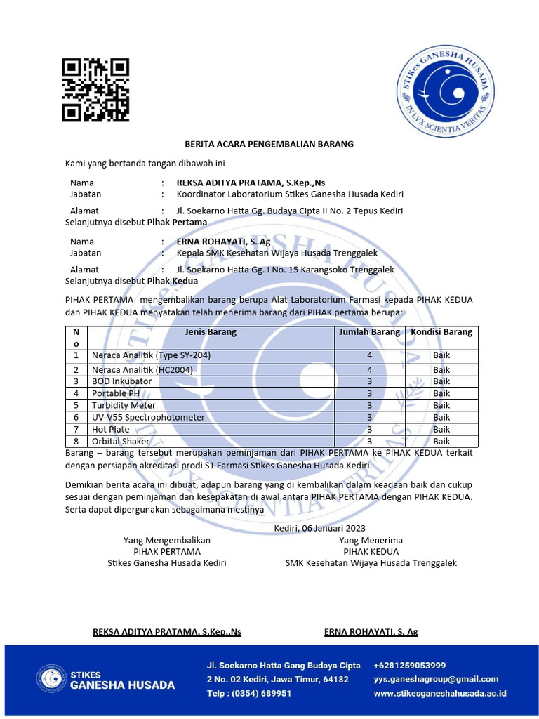 BERITA ACARA PENGEMBALIAN BARANG | PDF BERITA ACARA PENGEMBALIAN BARANG | PDF