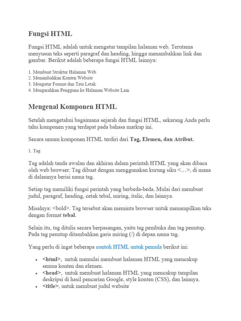 Panduan Dasar HTML: Fungsi & Komponen | PDF | Seni