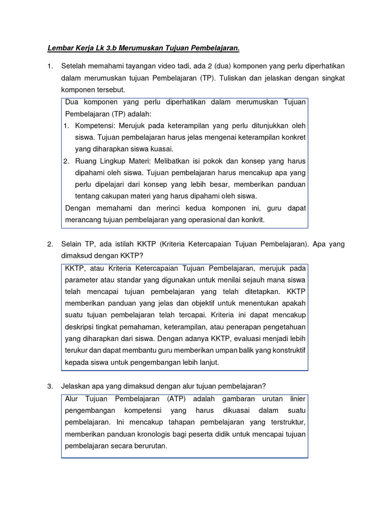 Lembar Kerja Lk 3.b Merumuskan Tujuan Pembelajaran | PDF