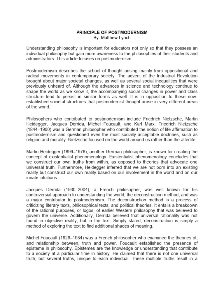 Principle of Postmodernism | Download Free PDF | Postmodernism | Deconstruction