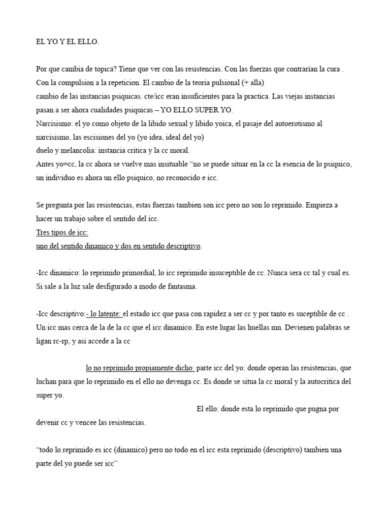Final Psicoanalisis Yo. Yo y Ello | PDF | Carné de identidad | Libido Final Psicoanalisis Yo. Yo y Ello | PDF | Carné de identidad | Libido